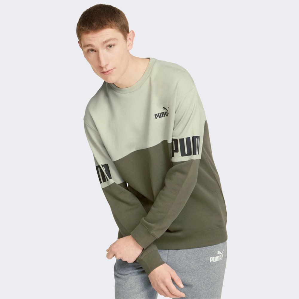 Кофта Puma Power Colorblock Crew | Цвет:оливковый,хаки | купить в ...